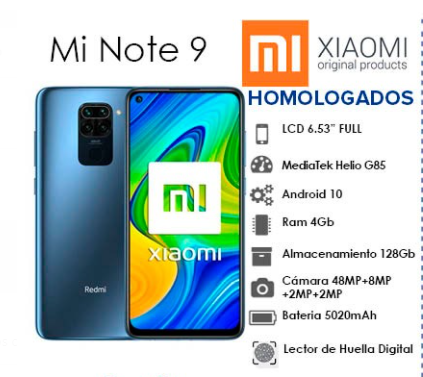 CELULAR XIAOMI MI NOTE 9 4 RAM 128GB GREY